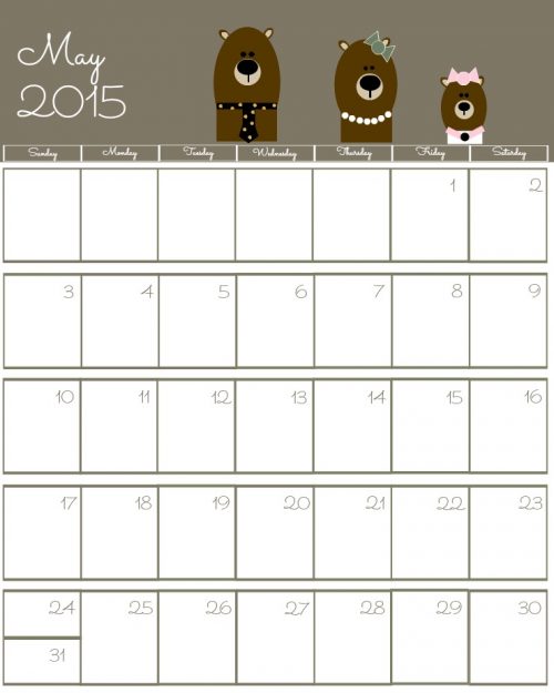 Free 2015 Printable Calendar - The Bearfoot Baker