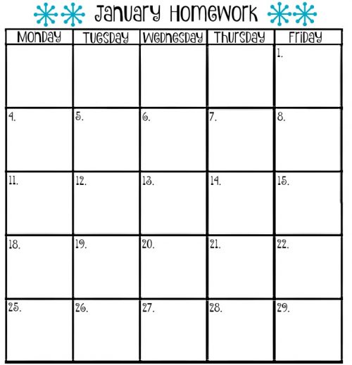 2016 Homework Calendar - The Bearfoot Baker